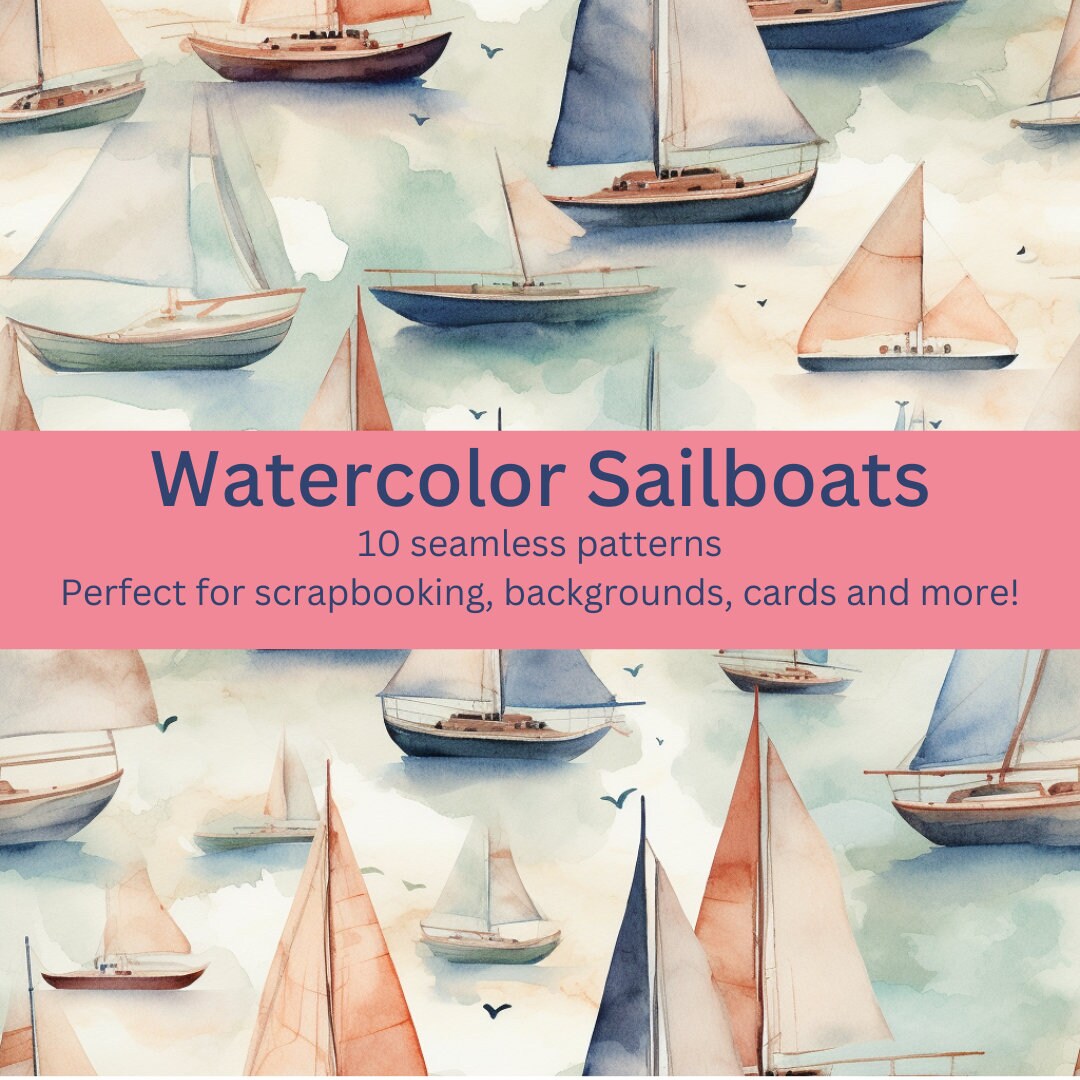 10 Vibrant Digital Seamless Sailboat Watercolor Patterns Ideal for ...