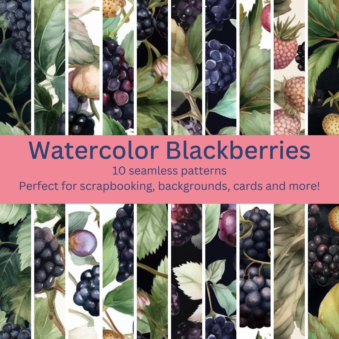 10 Vibrant Digital Seamless Watercolor Blackberry Patterns: More ...