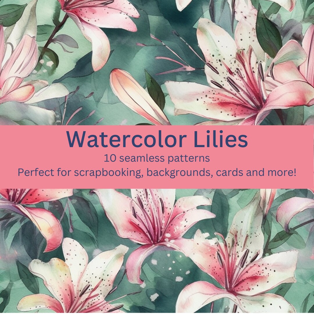 10 Digital Seamless Dark Watercolor Lily Patterns: Elegant Floral ...