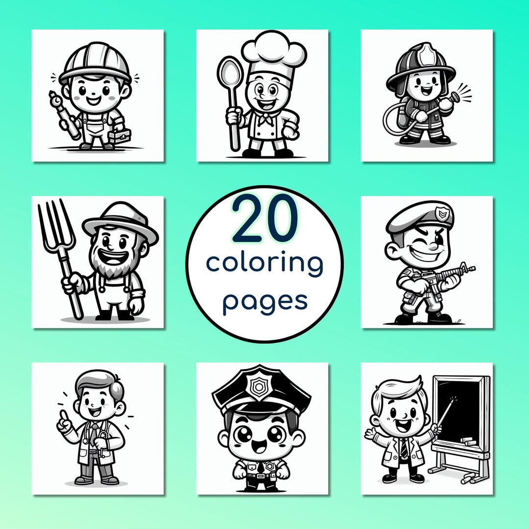 20 Jobs Coloring Pages | Printable Drawings | PDF A4 8.5x11 With Test ...