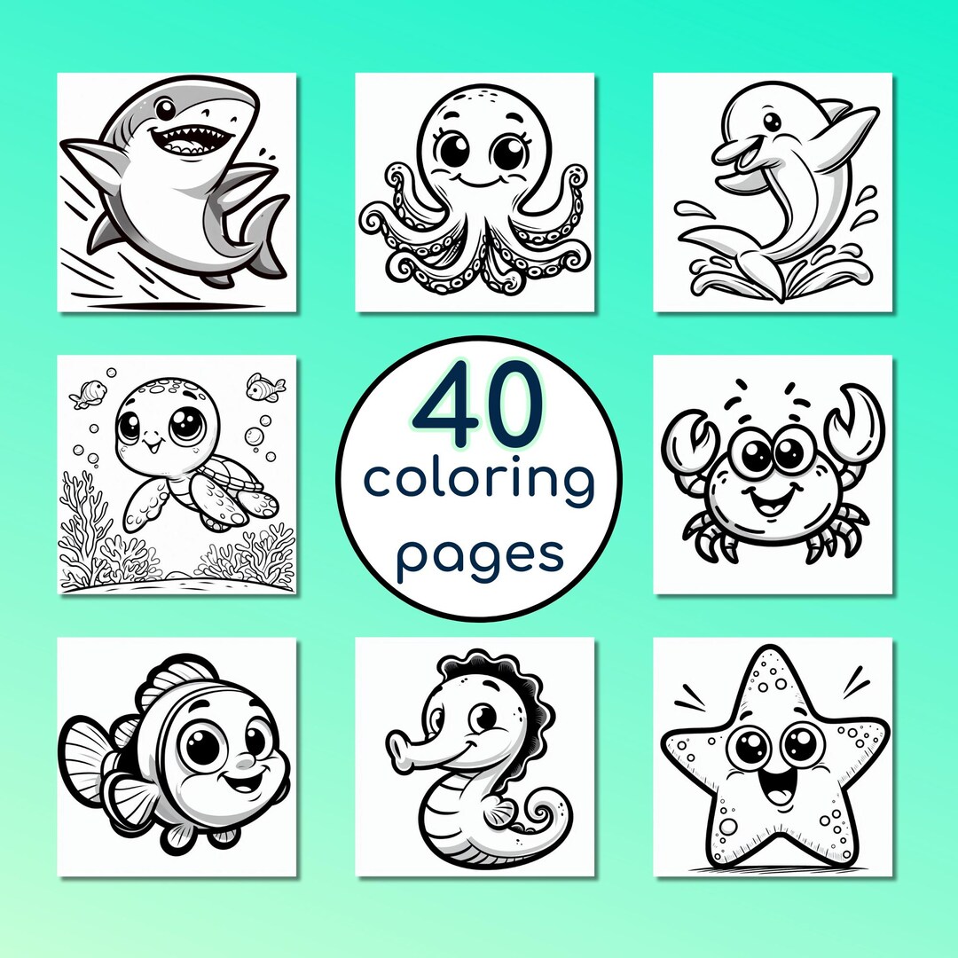 40 Pages Sea Animals Coloring Pages | Printable Drawings | PDF A4 + 8 ...
