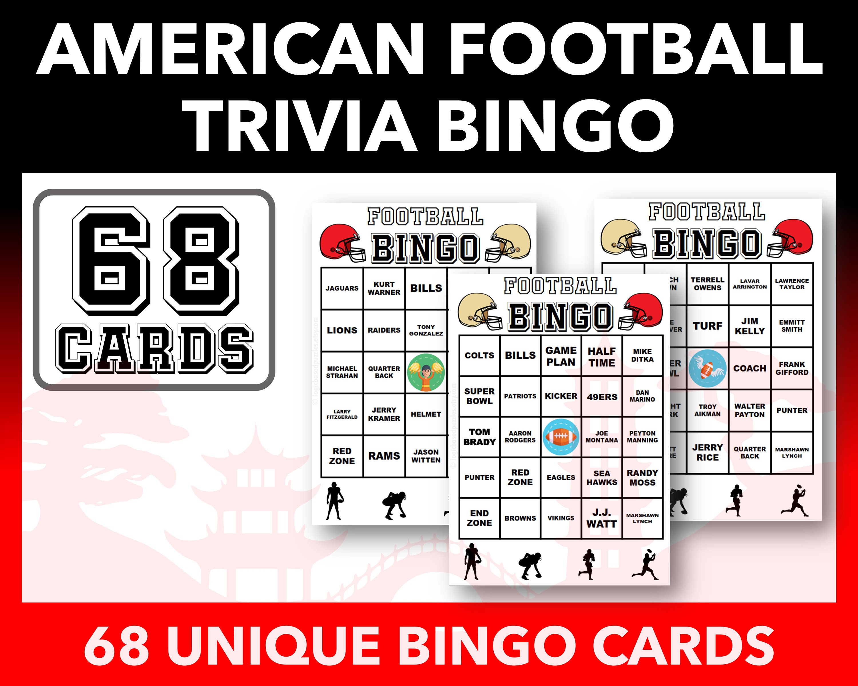 American Football Trivia Bingo 68 Unique Cards | Print & Digital Use ...