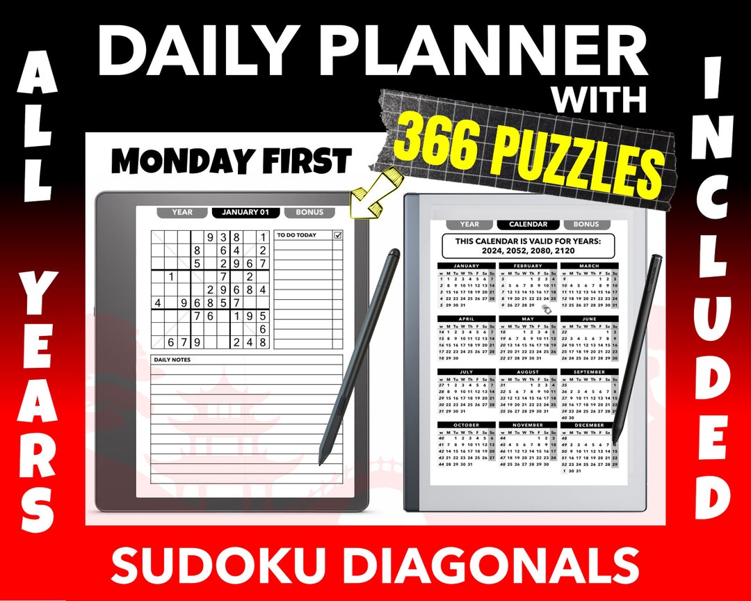 Daily Planner With 366 9x9 Sudoku Diagonals Puzzles | Calendars Next ...