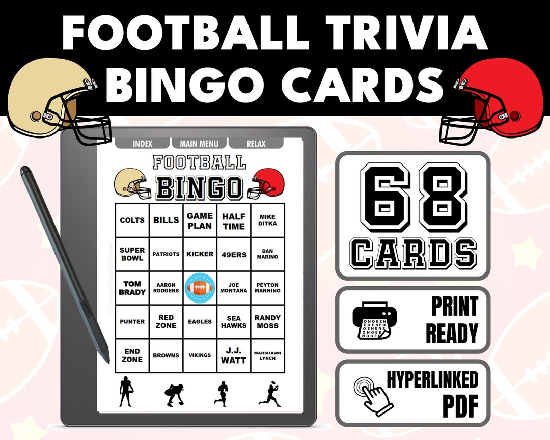 American Football Trivia Bingo 68 Unique Cards | Print & Digital Use ...