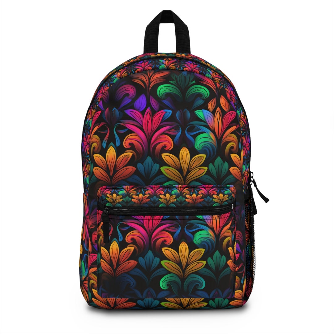 Dark Neon Rainbow Floral Art Nouveau Waterproof Backpack - Etsy