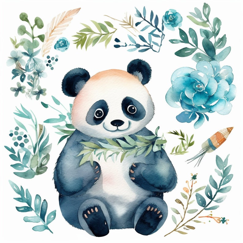 Watercolor Panda Clipart- Panda Clipart in PNG Format for Commercial ...