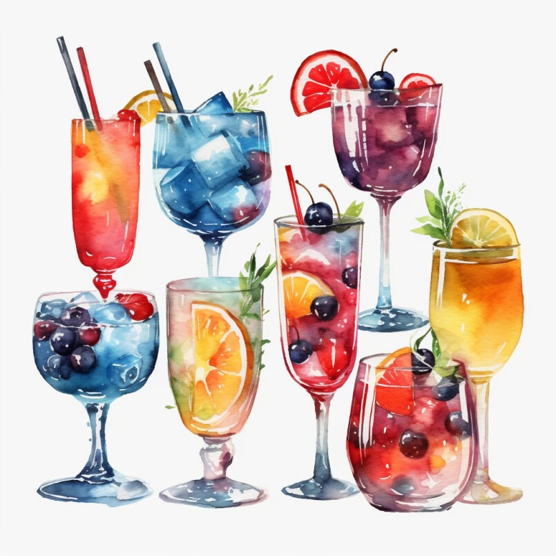Cocktail Drink Clipart Cocktail Party Supplies Beverage Illustrations Etsy