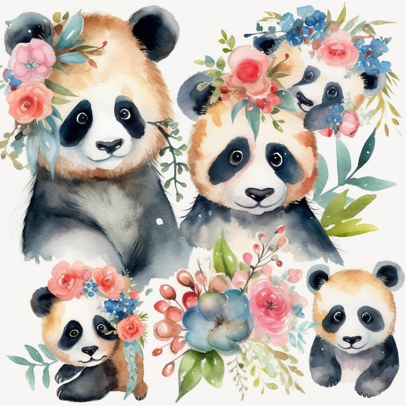 Watercolor Panda Clipart- Panda Clipart in PNG Format for Commercial ...