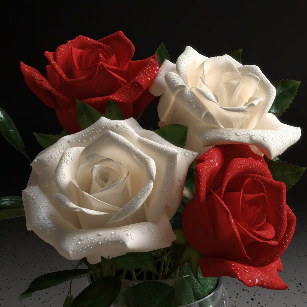 Beautiful Red and White Roses Clipart, Floral Digital Graphics, Vintage ...