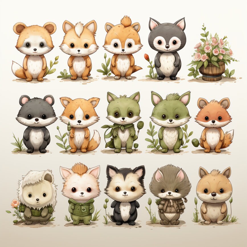 Charming Animals Clipart, Watercolor, Commercial Use - Transparent Pngs ...