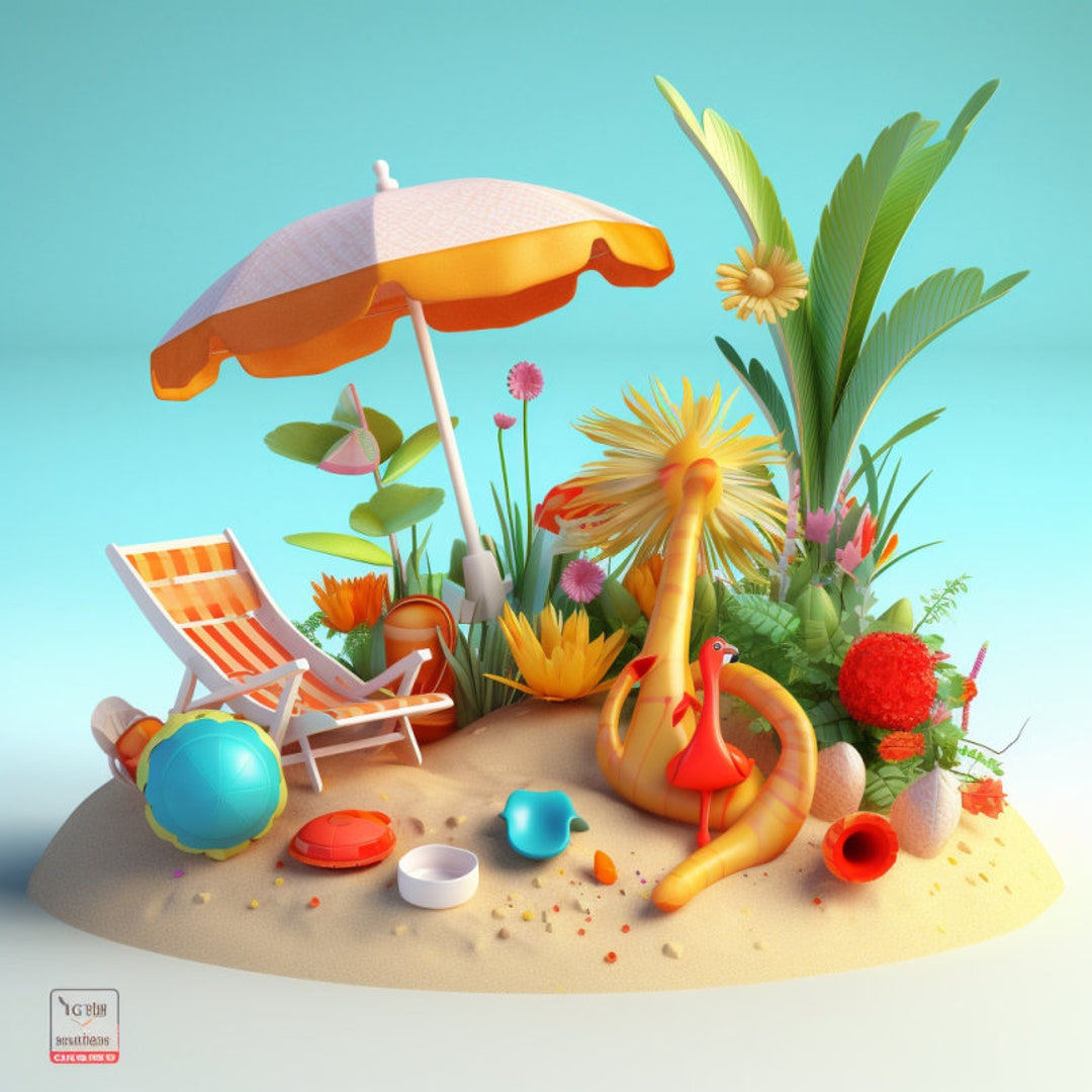 Beautiful Summer Clipart, Vibrant Beach Graphics, Tropical Digital Art ...