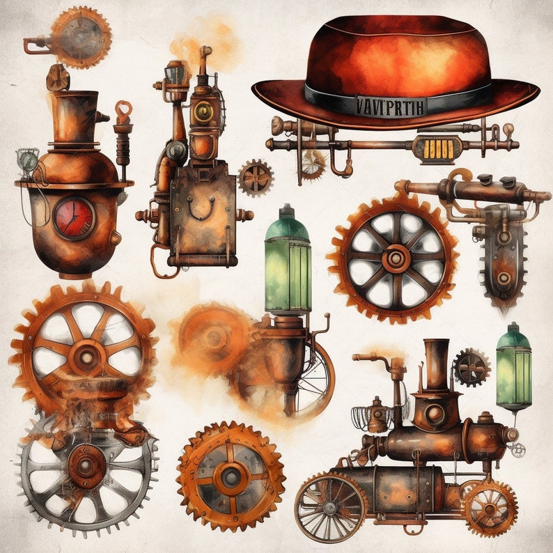 Steampunk Clipart Digital Images Vivid Steampunk Watercolor Steampunk ...