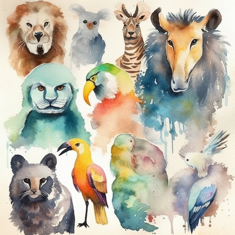 Watercolor Animals Clipart-animals Clipart in PNG Format for - Etsy