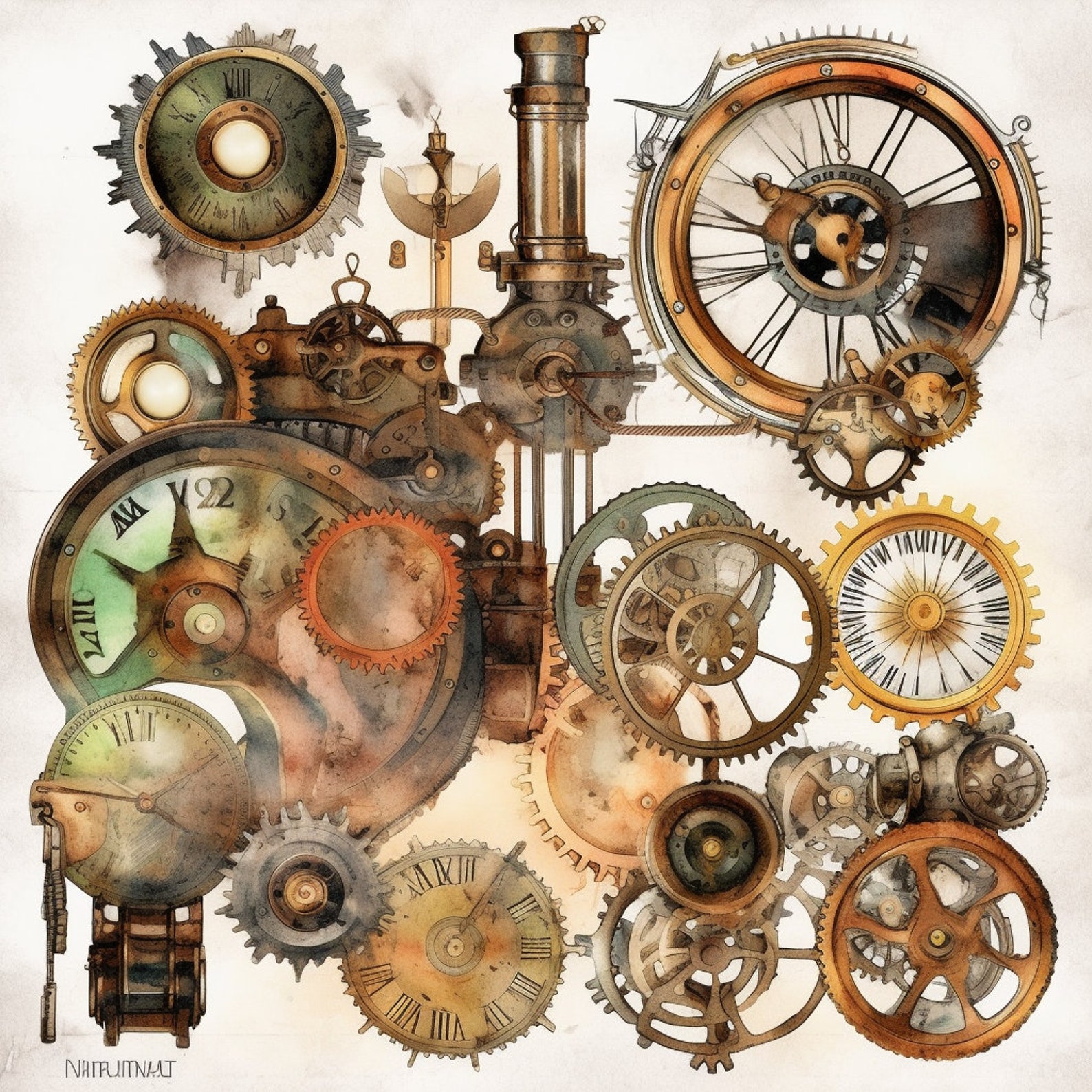 Steampunk Clipart Digital Images Vivid Steampunk Watercolor - Etsy