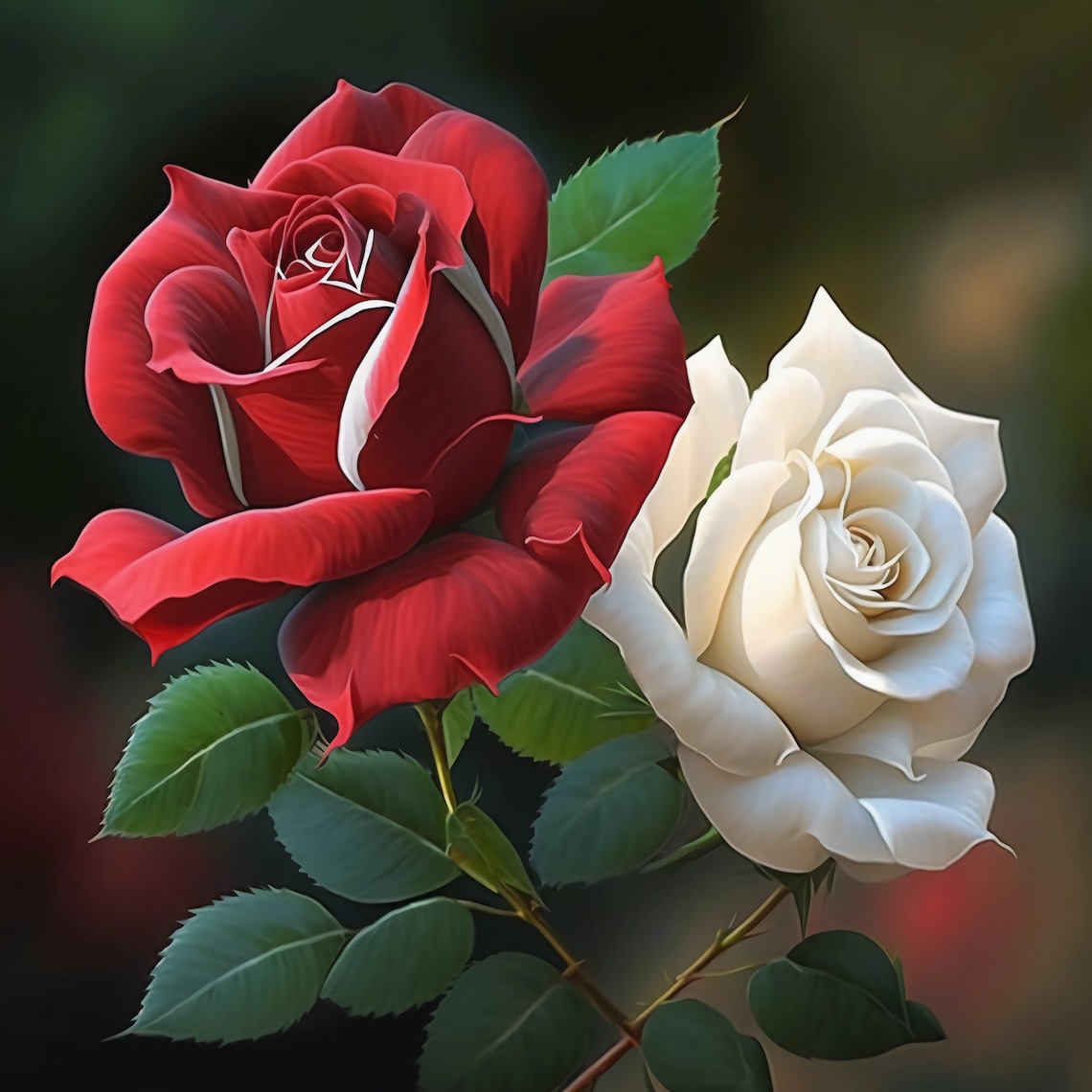 Red and White Roses Clipart-red and White Roses and Leaves PNG Format ...