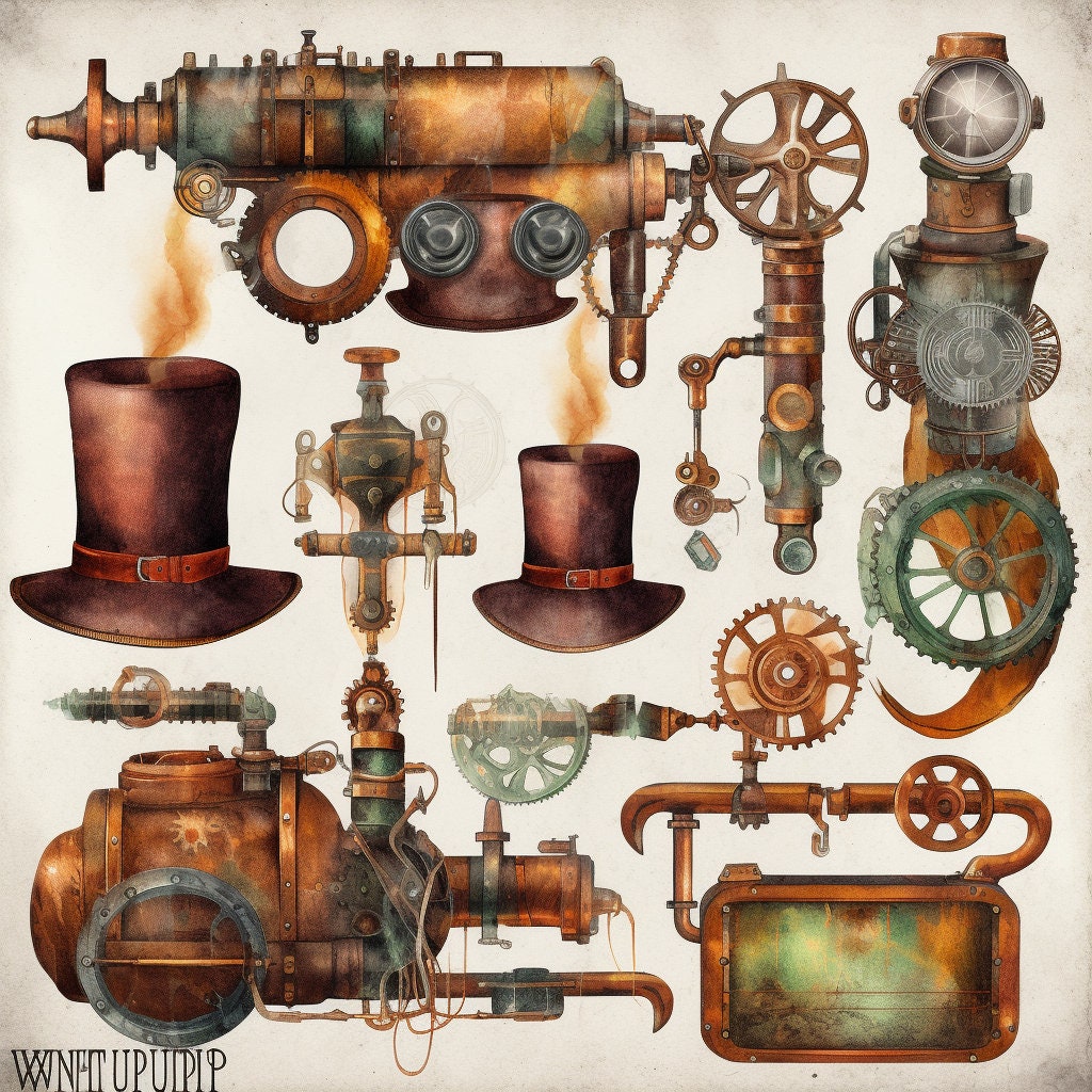 Steampunk Clipart Digital Images Vivid Steampunk Watercolor - Etsy