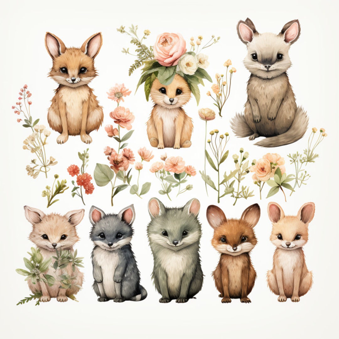Charming Animals Clipart, Watercolor, Commercial Use - Transparent Pngs ...