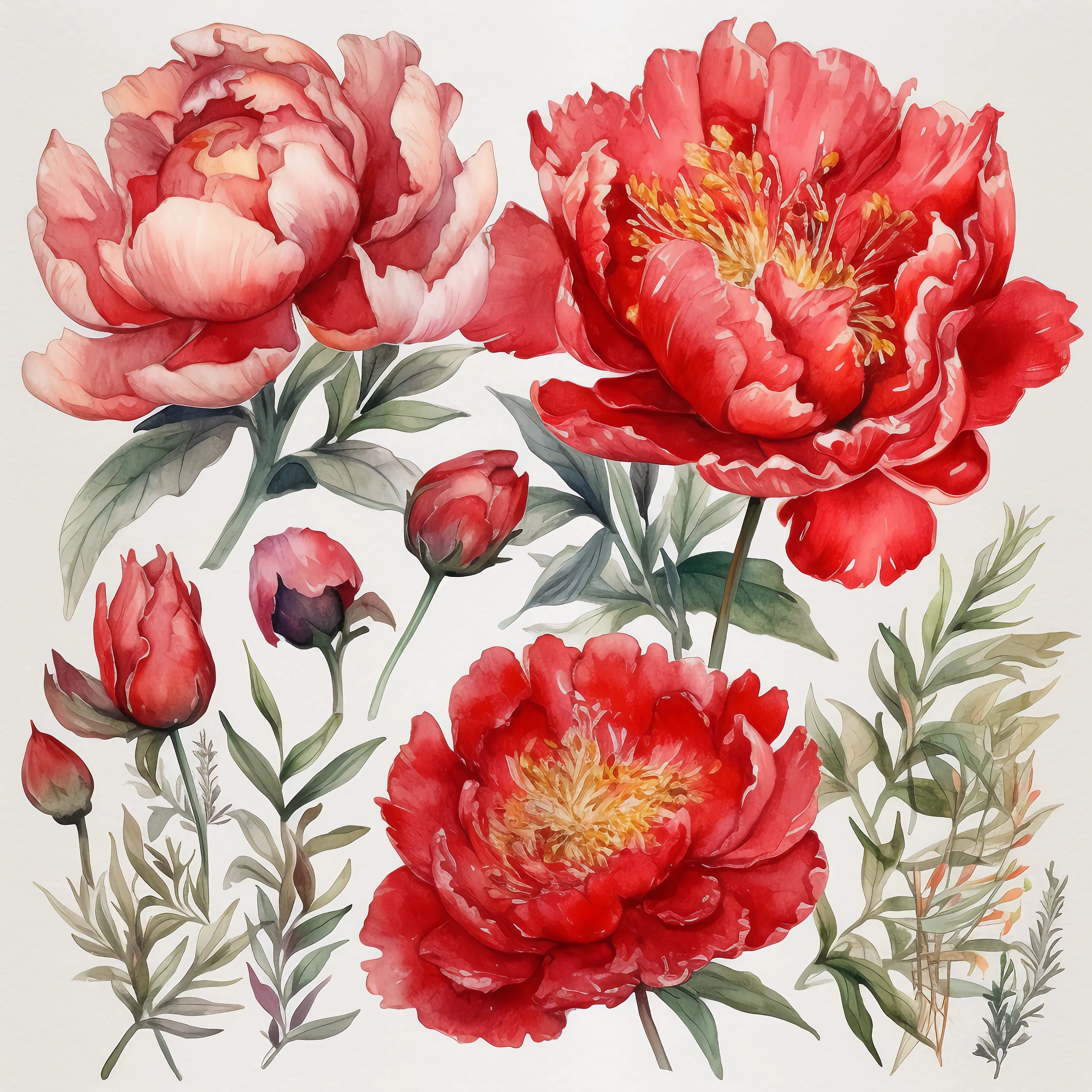 Aquarell Rote Pfingstrose Clipart - Pfingstrosen im PNG-Format zum ...
