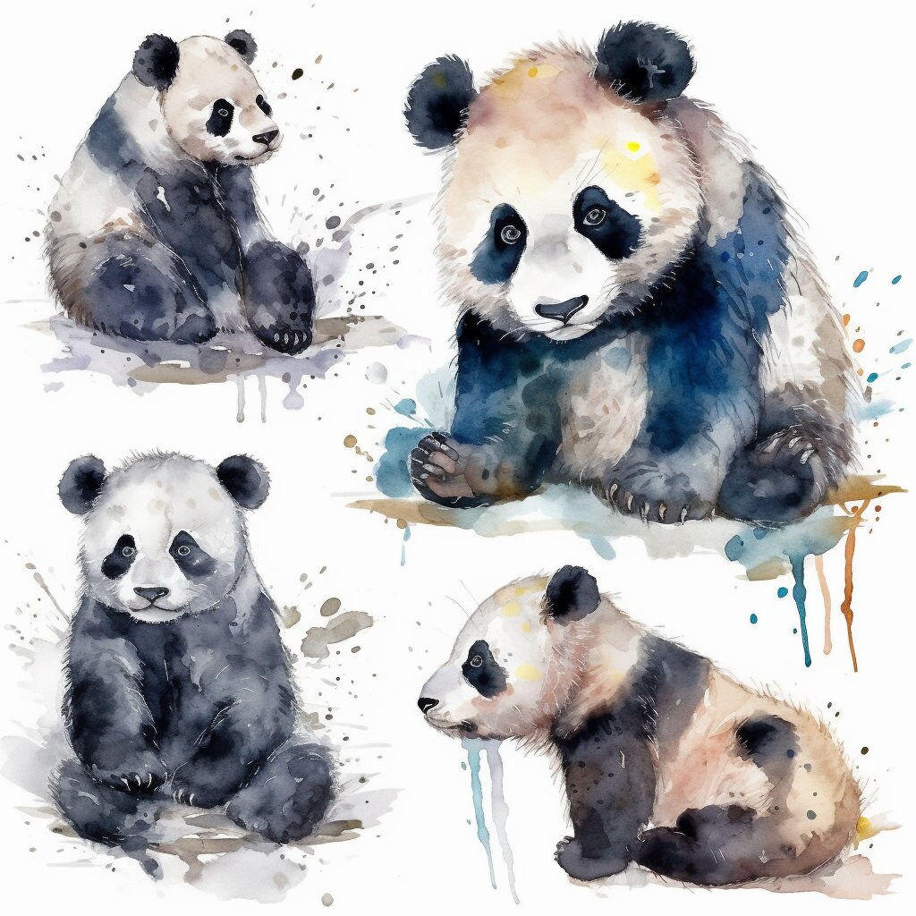 Watercolor Panda Clipart- Panda Clipart in PNG Format for Commercial ...