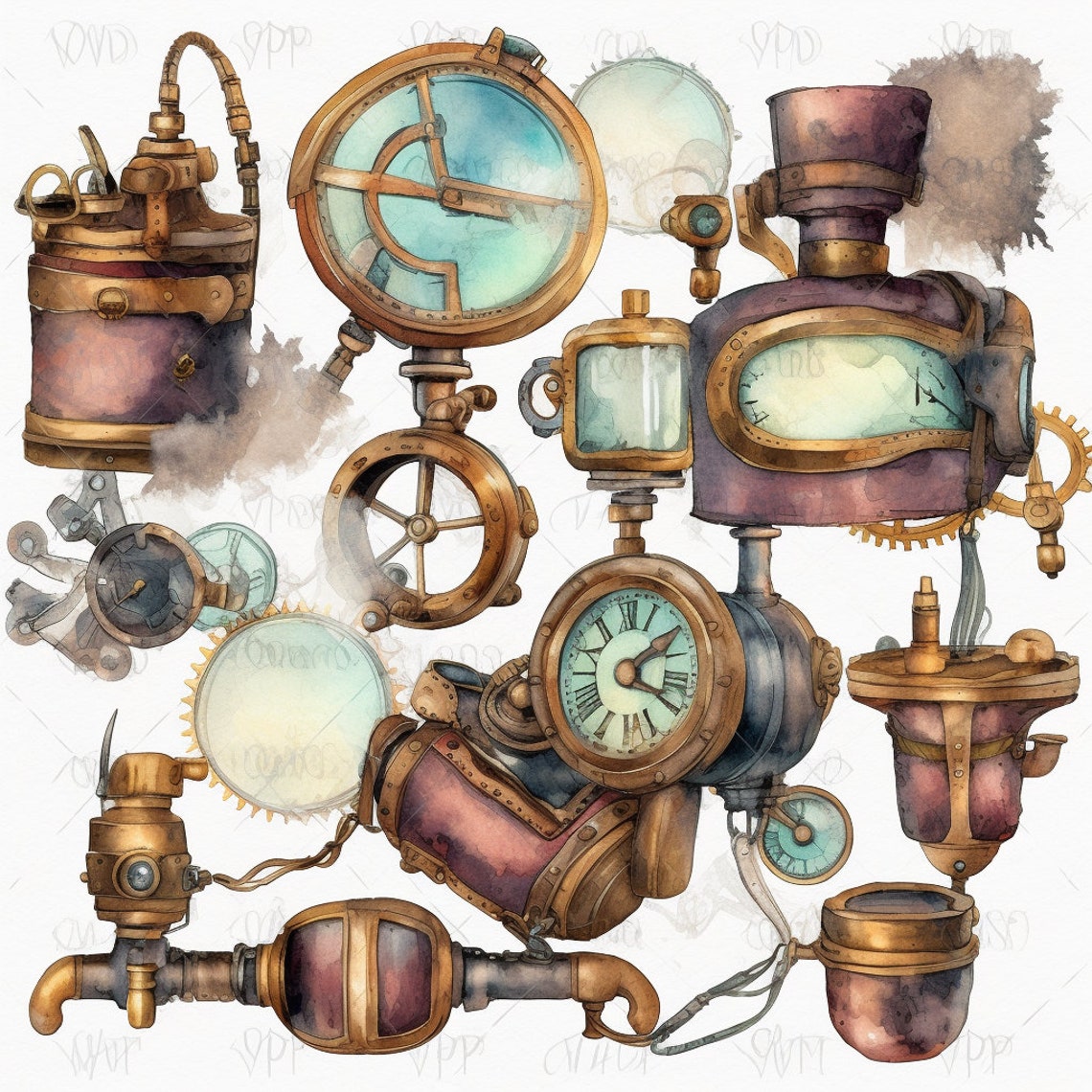 Steampunk Clipart Digital Images Vivid Steampunk Watercolor - Etsy