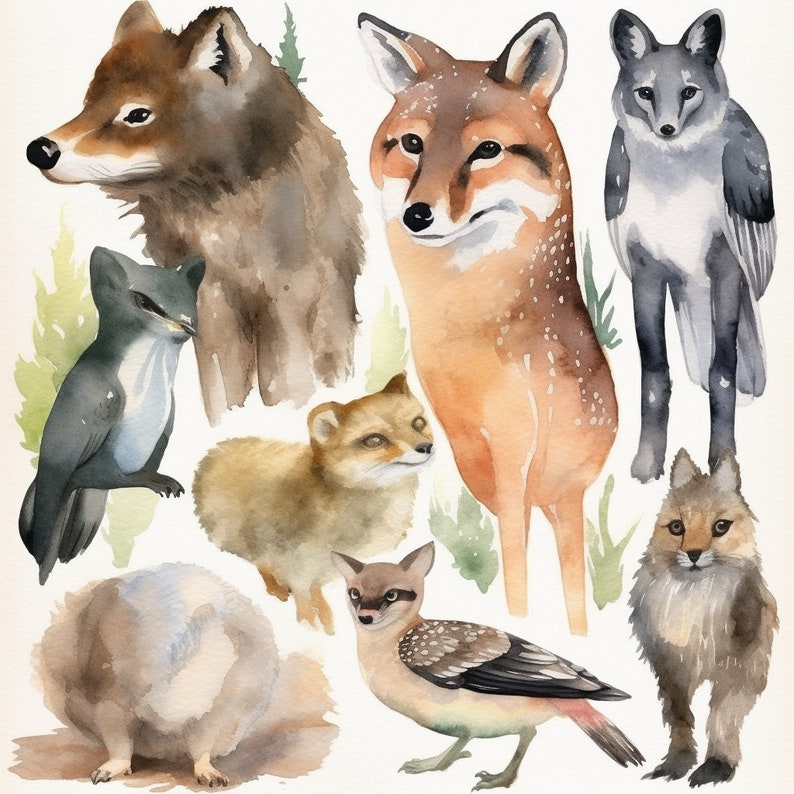 Watercolor Animals Clipart-animals Clipart in PNG Format for - Etsy
