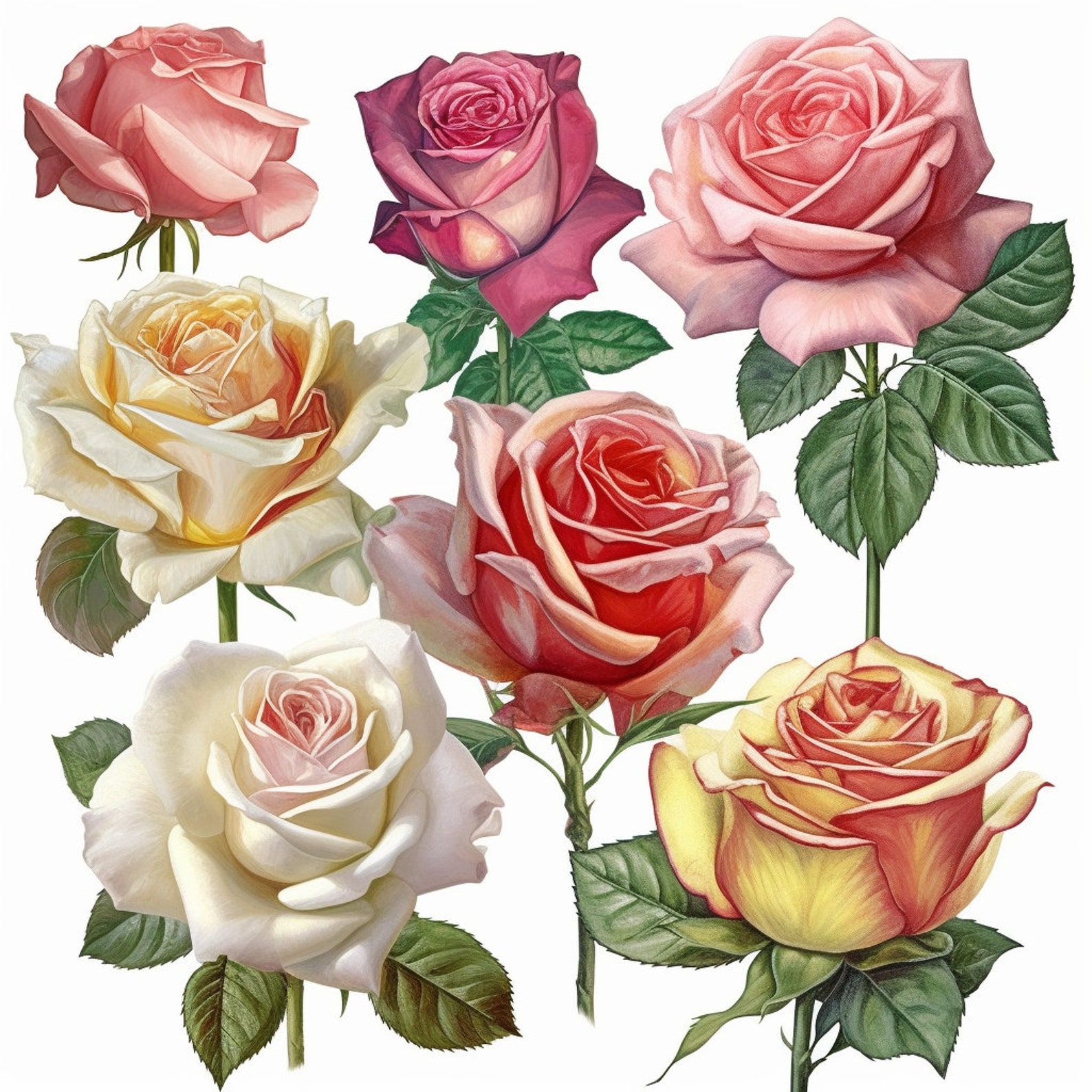Roses Watercolor Clipart-roses in PNG Format for Commercial Use - Etsy