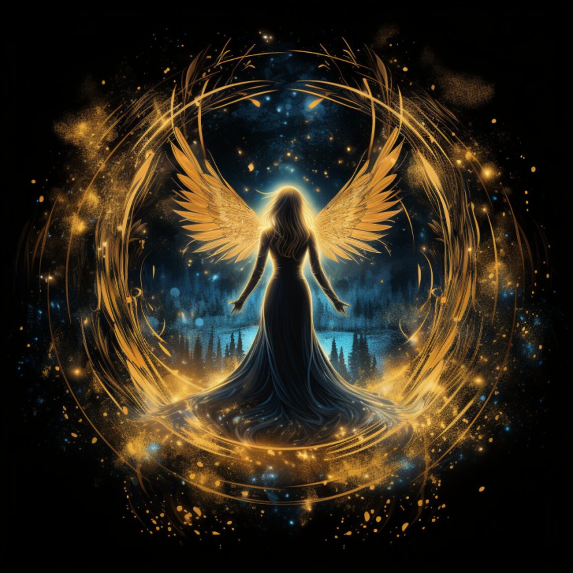 Enchanted Celestial Guardian: Glittering Angel in Starry Embrace - Etsy