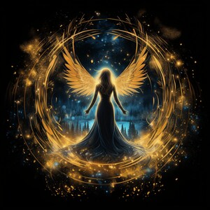 Enchanted Celestial Guardian: Glittering Angel in Starry Embrace - Etsy