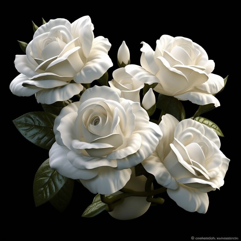 White Roses 3D Clip Art, Floral Digital Graphics for Crafts and Design ...
