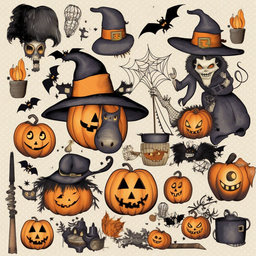 High-resolution Halloween Clipart: Spooky Delights for Your Designs - Etsy