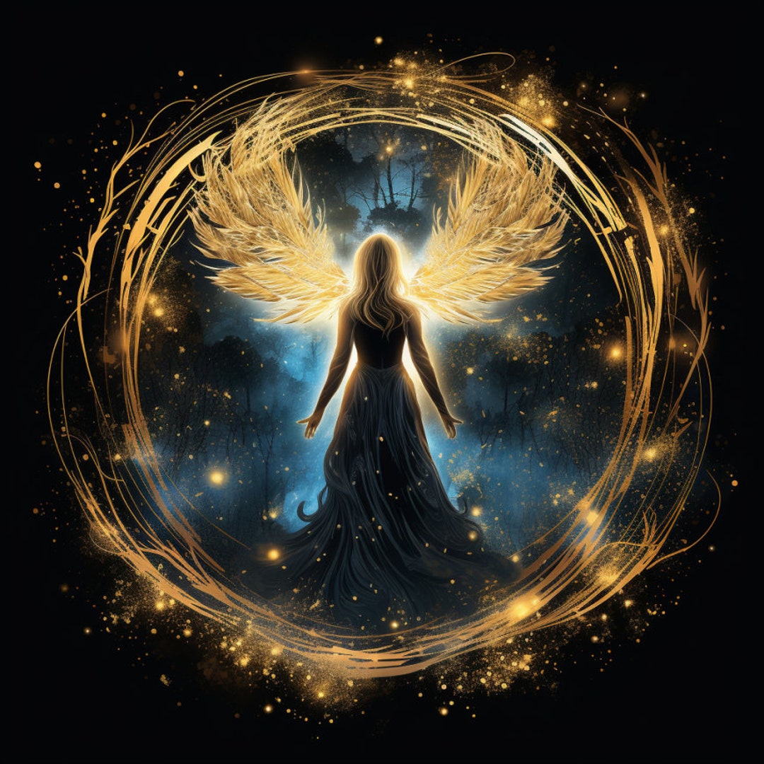 Enchanted Celestial Guardian: Glittering Angel in Starry Embrace - Etsy