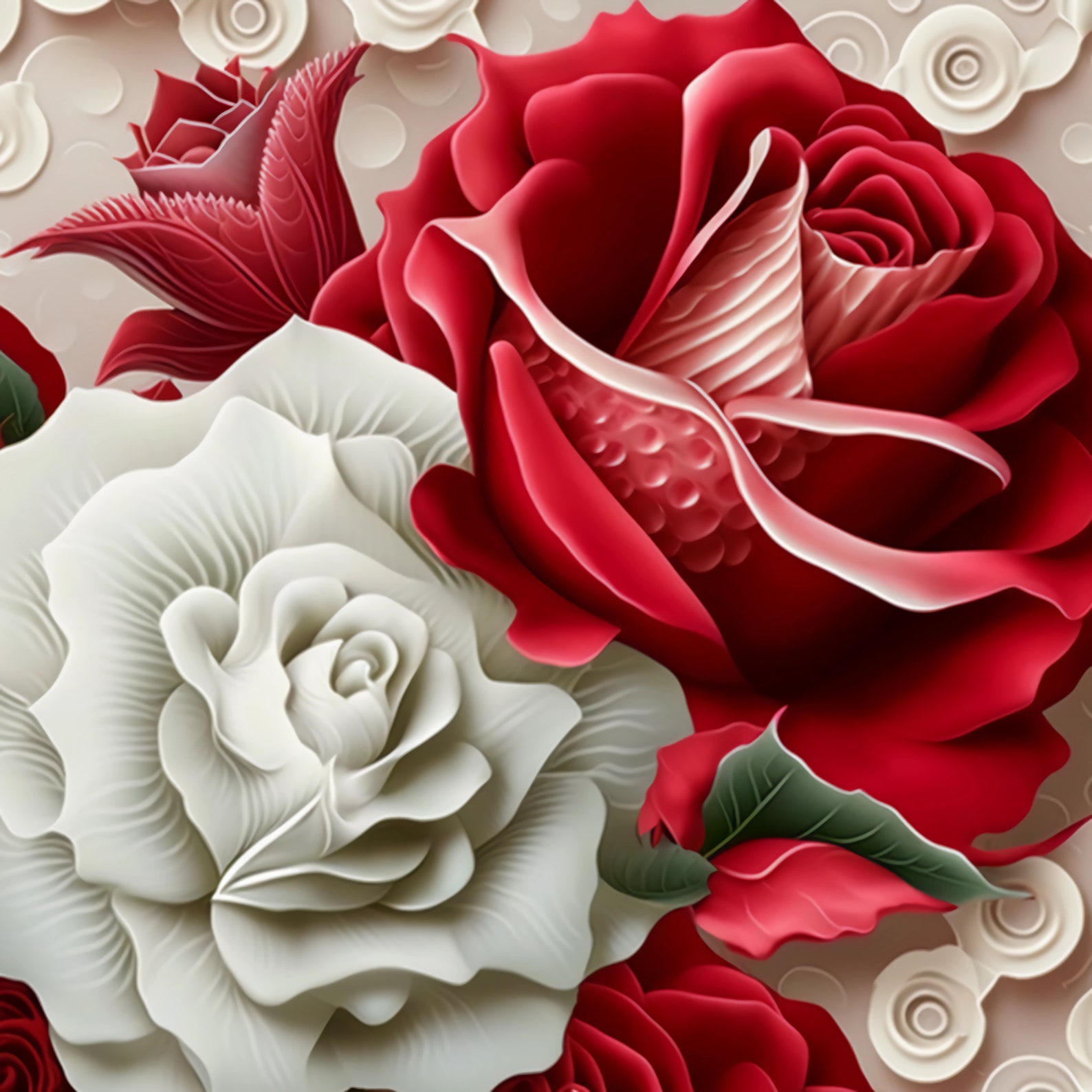 Red and White Roses Clipart-red and White Roses and Leaves PNG Format ...
