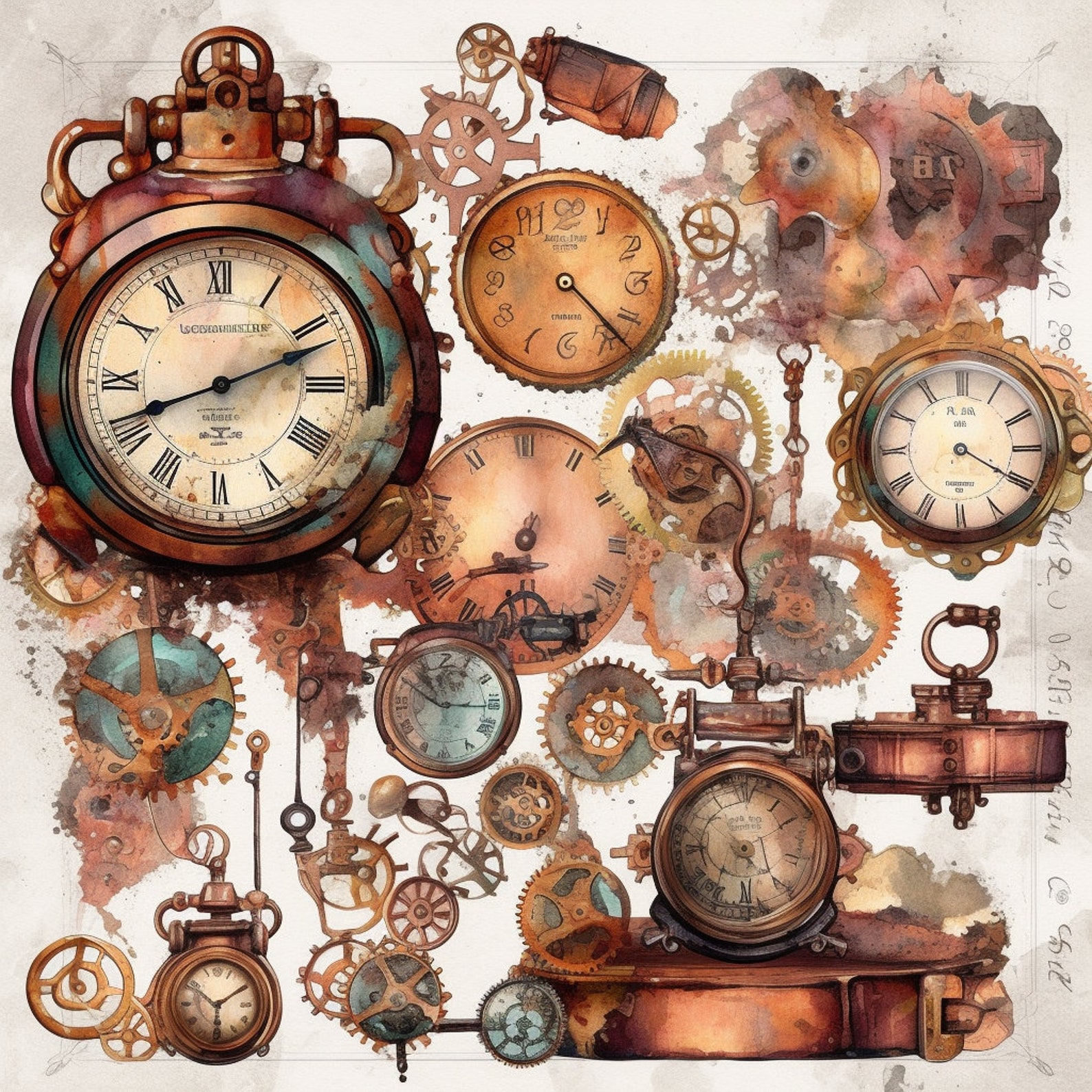 Steampunk Clipart Digital Images Vivid Steampunk Watercolor - Etsy