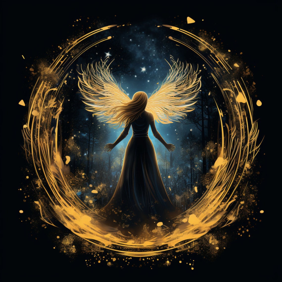 Enchanted Celestial Guardian: Glittering Angel in Starry Embrace - Etsy