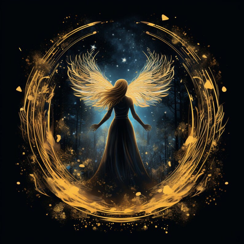 Enchanted Celestial Guardian: Glittering Angel in Starry Embrace - Etsy