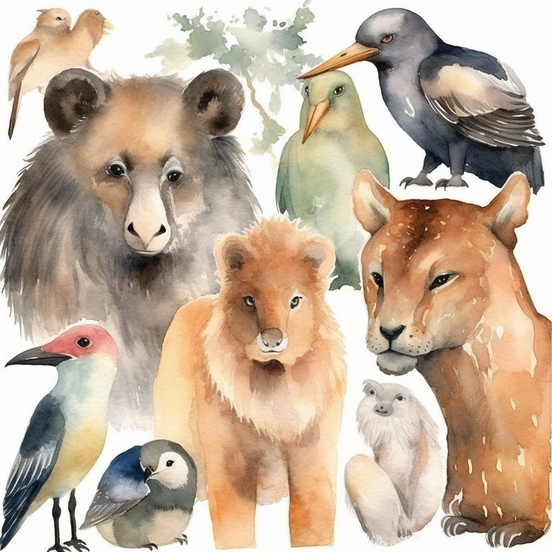 Watercolor Animals Clipart-animals Clipart in PNG Format for - Etsy