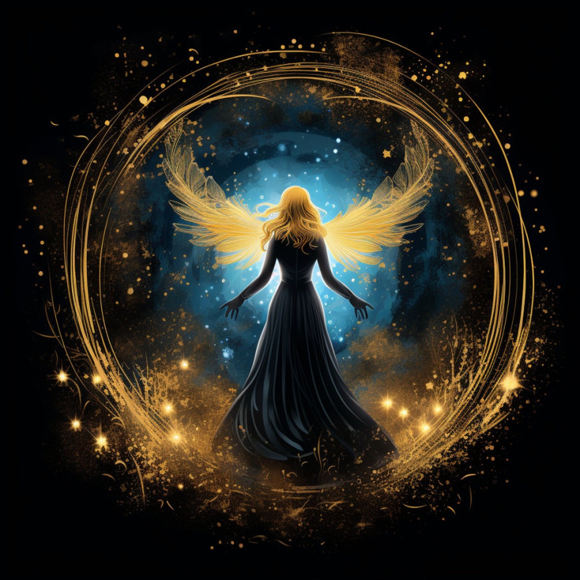 Enchanted Celestial Guardian: Glittering Angel in Starry Embrace - Etsy