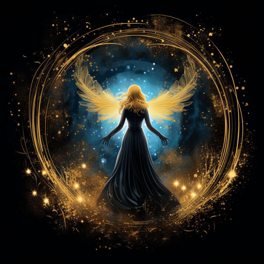 Enchanted Celestial Guardian: Glittering Angel in Starry Embrace - Etsy