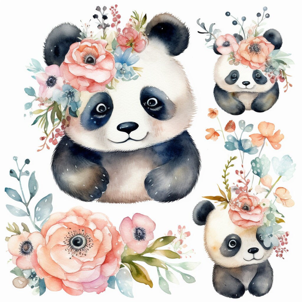 Watercolor Panda Clipart- Panda Clipart in PNG Format for Commercial ...