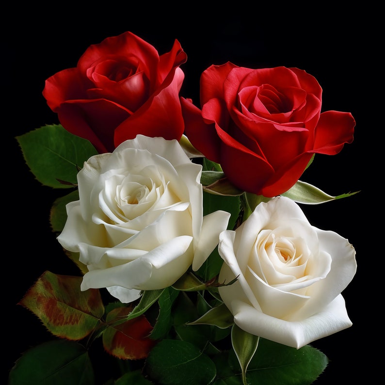 Red and White Roses Clipart, Floral Digital Graphics, Vintage ...