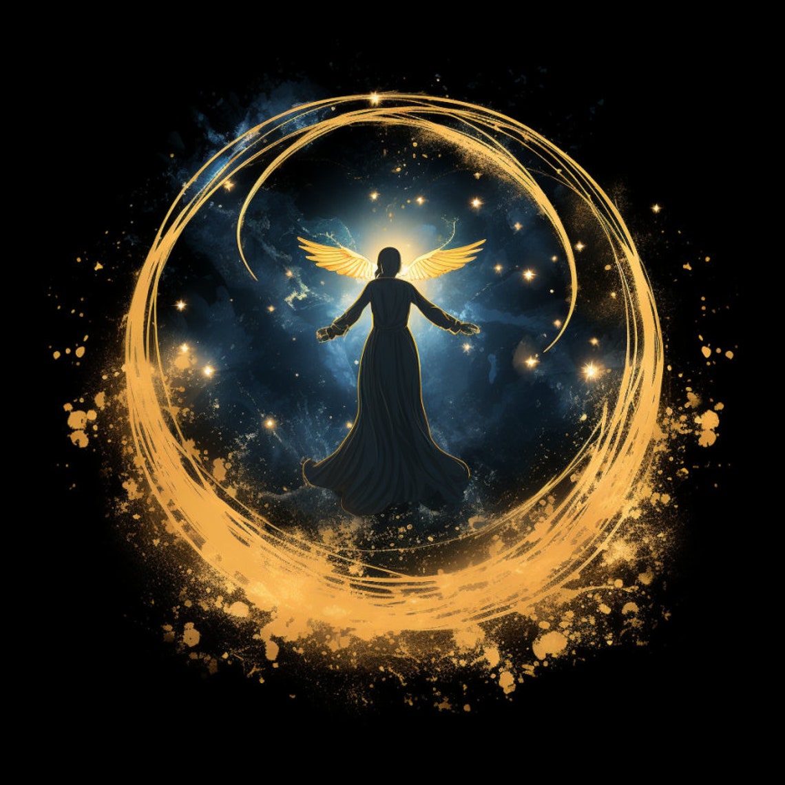 Enchanted Celestial Guardian: Glittering Angel in Starry Embrace - Etsy