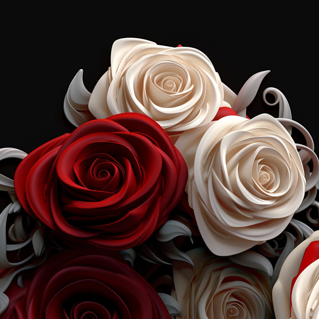 Beautiful Red and White Roses Clipart, Floral Digital Graphics, Vintage ...