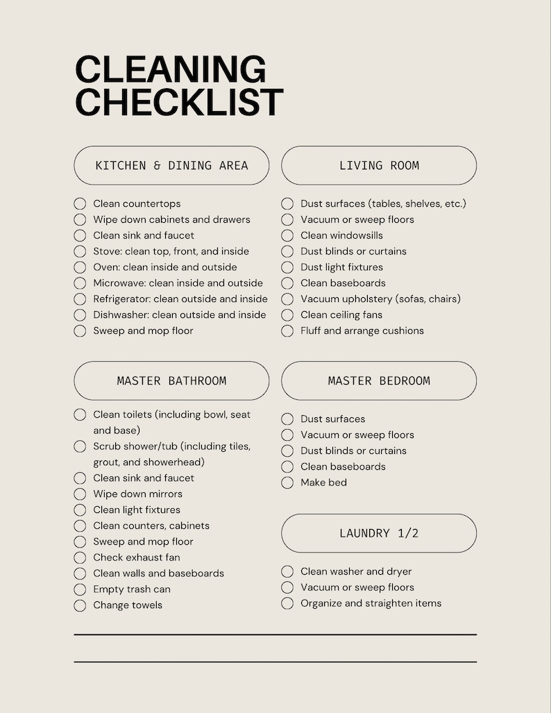 Digital “cleaning Checklist” Template, Printable - Etsy