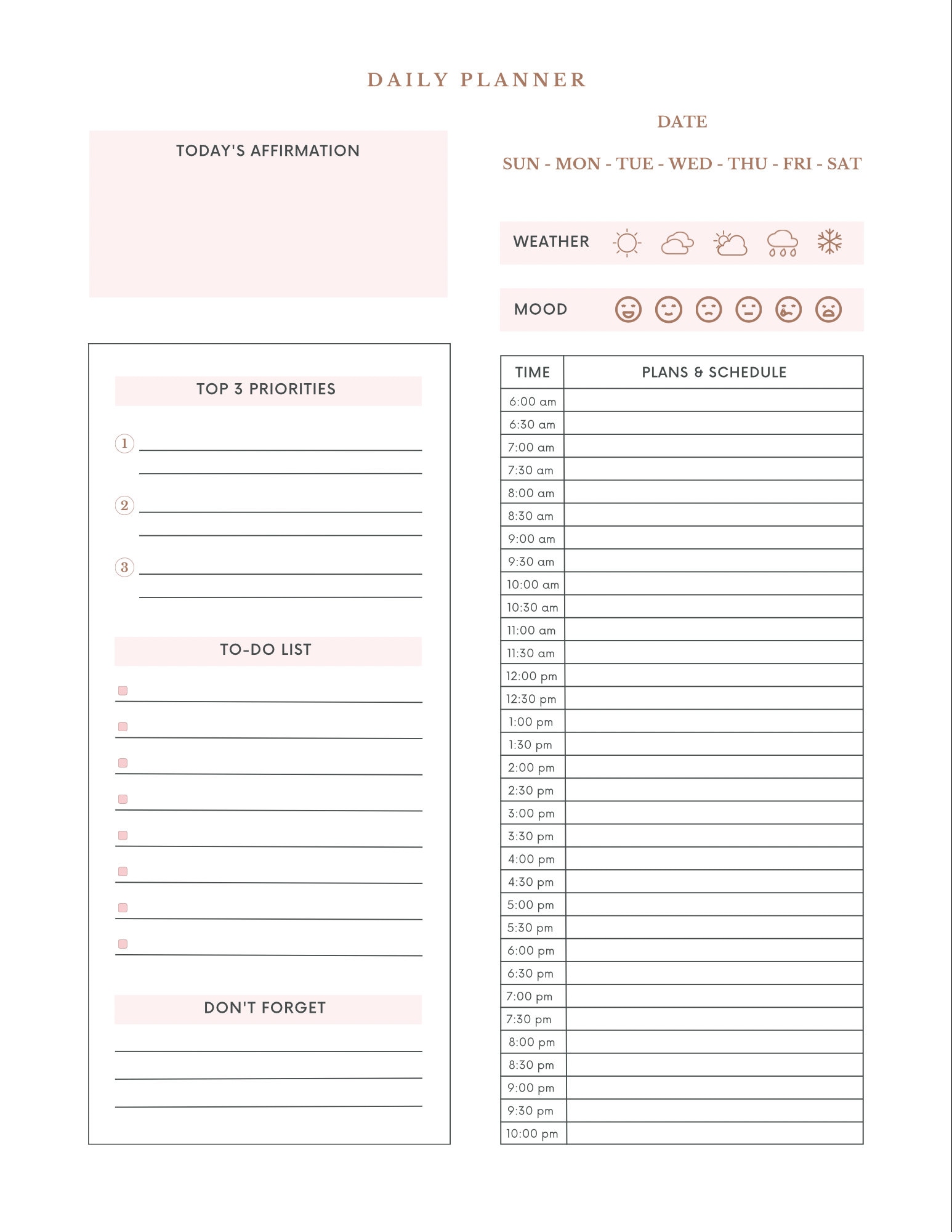 Digital “daily Planner” Template, Printable - Etsy