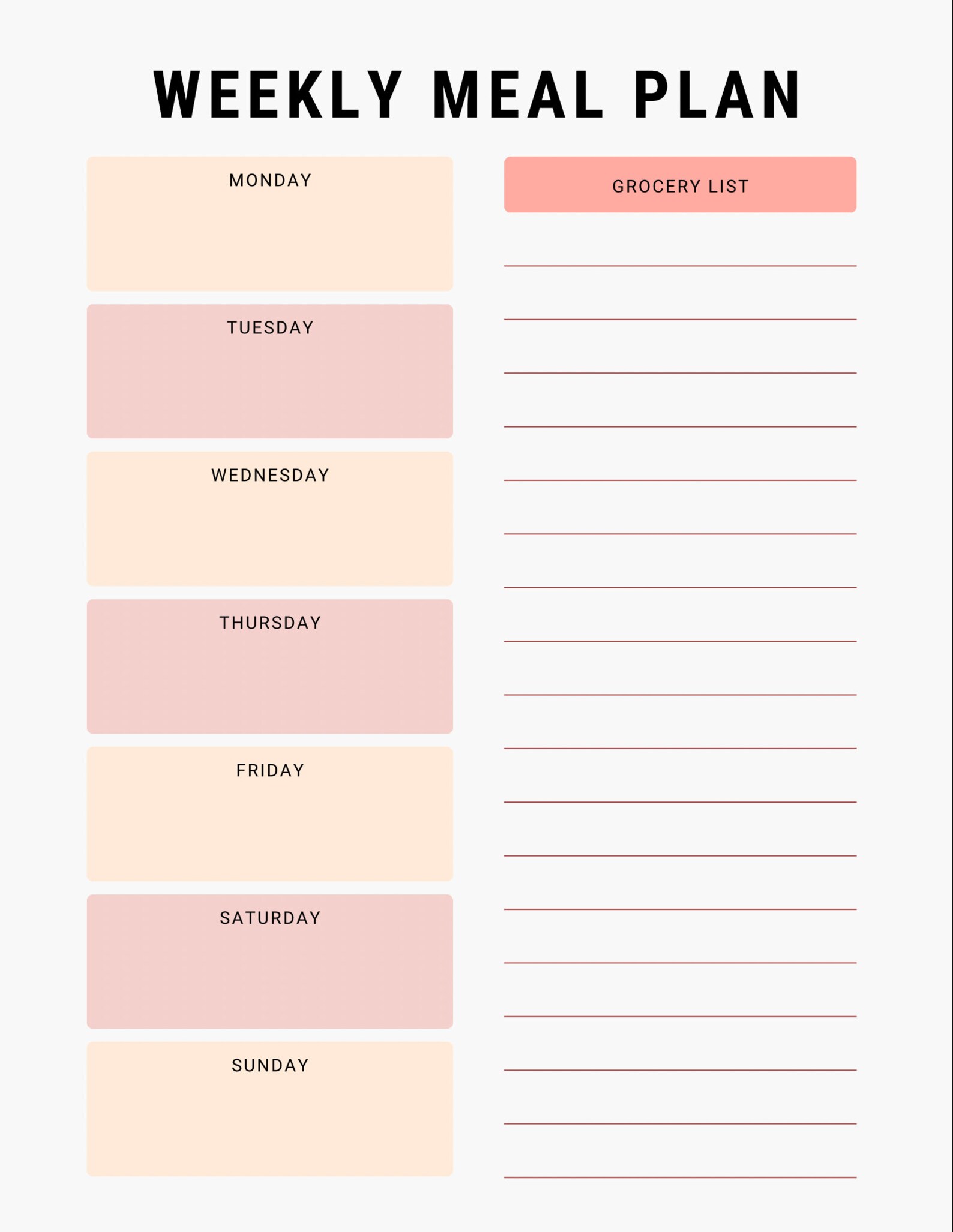 Digital Weekly Meal Plan Template Printable Etsy