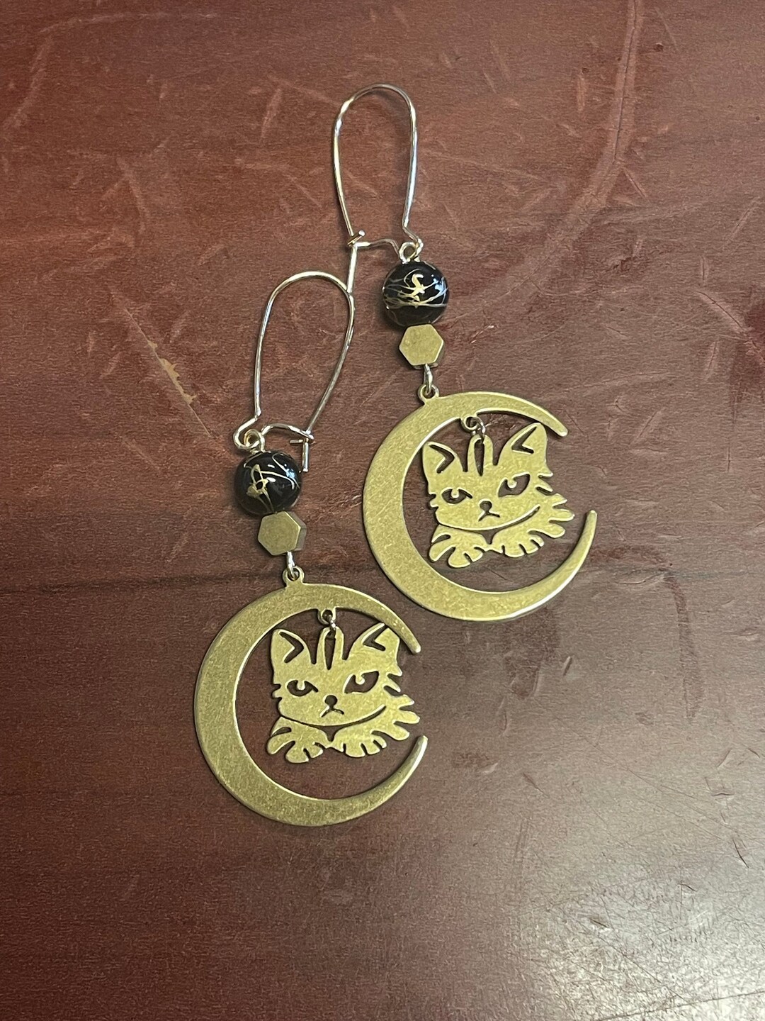 Cute Angry Grumpy Cat/kitten Handmade Dangle Earrings, Raw Brass Pendants, 18k Gold Plated Ear ...