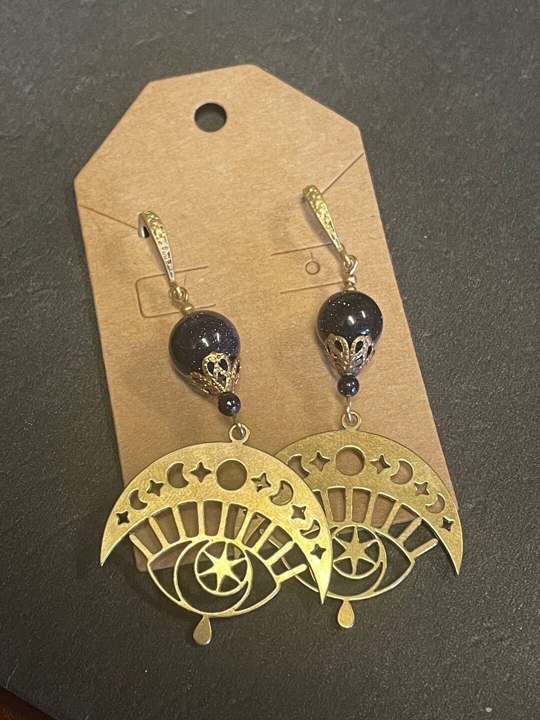 Celestial Tears Crescent Moon Phase Evil Eye Star, Blue Sandstone Beads ...