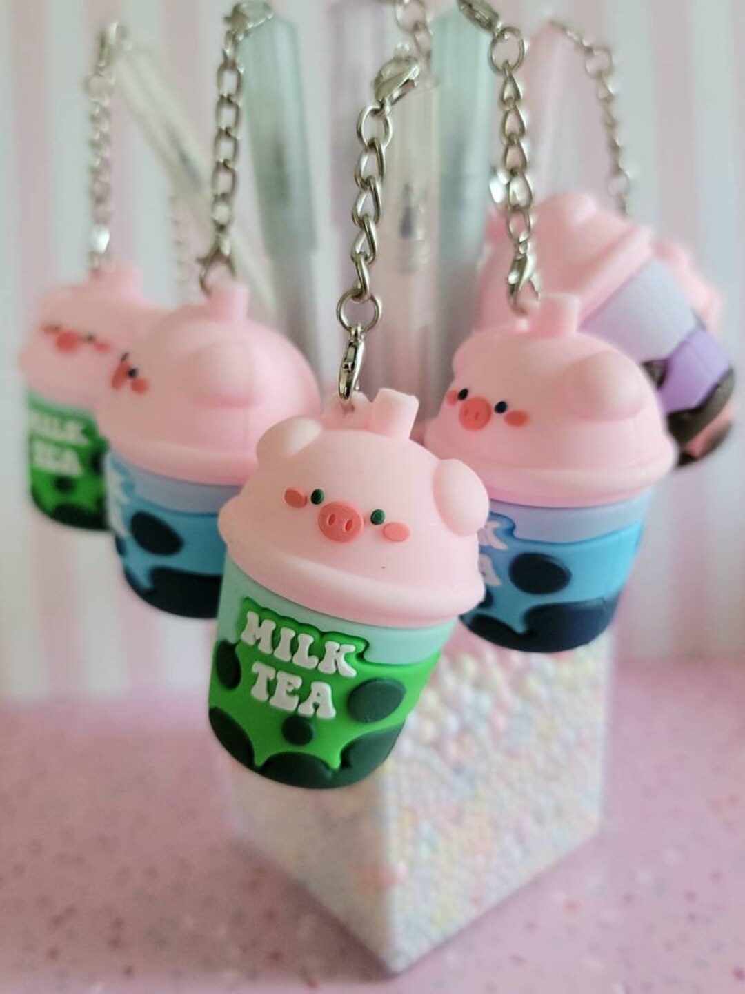 Kawaii Pens, Milk Tea Piggy Pendant Gel Pen, Kawaii Stationery, Gift ...