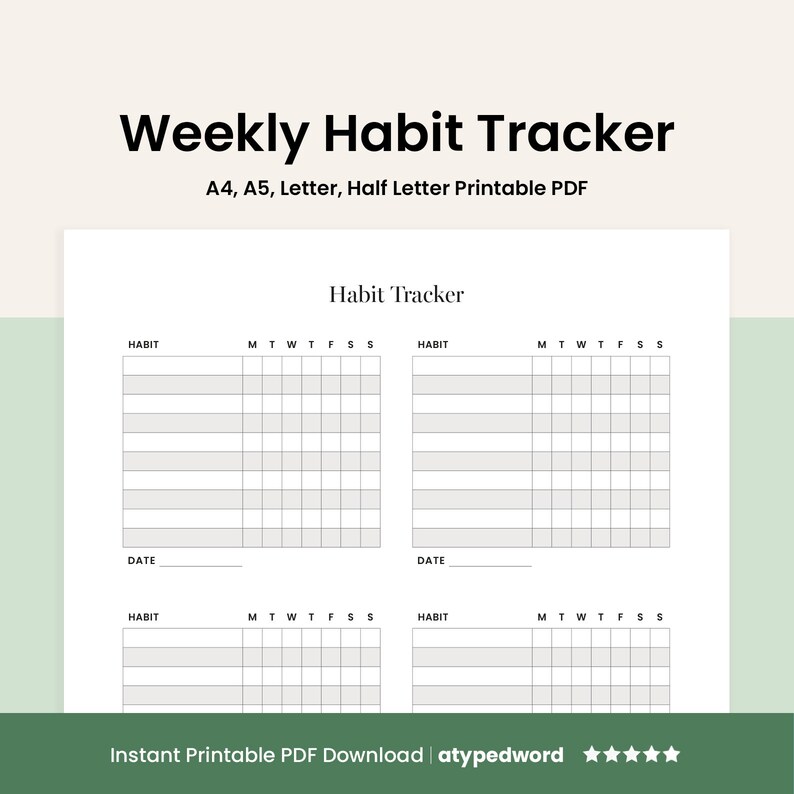 Weekly Habit Tracker Printable, Habit Tracker, Routine Tracker, Habit ...