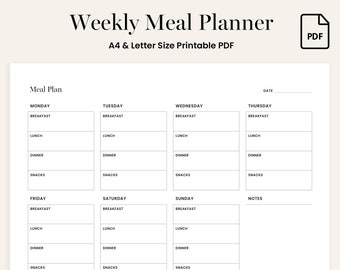 Printable Weekly Meal Planner Landscape, Food Diary, Meal Tracker, Food ...